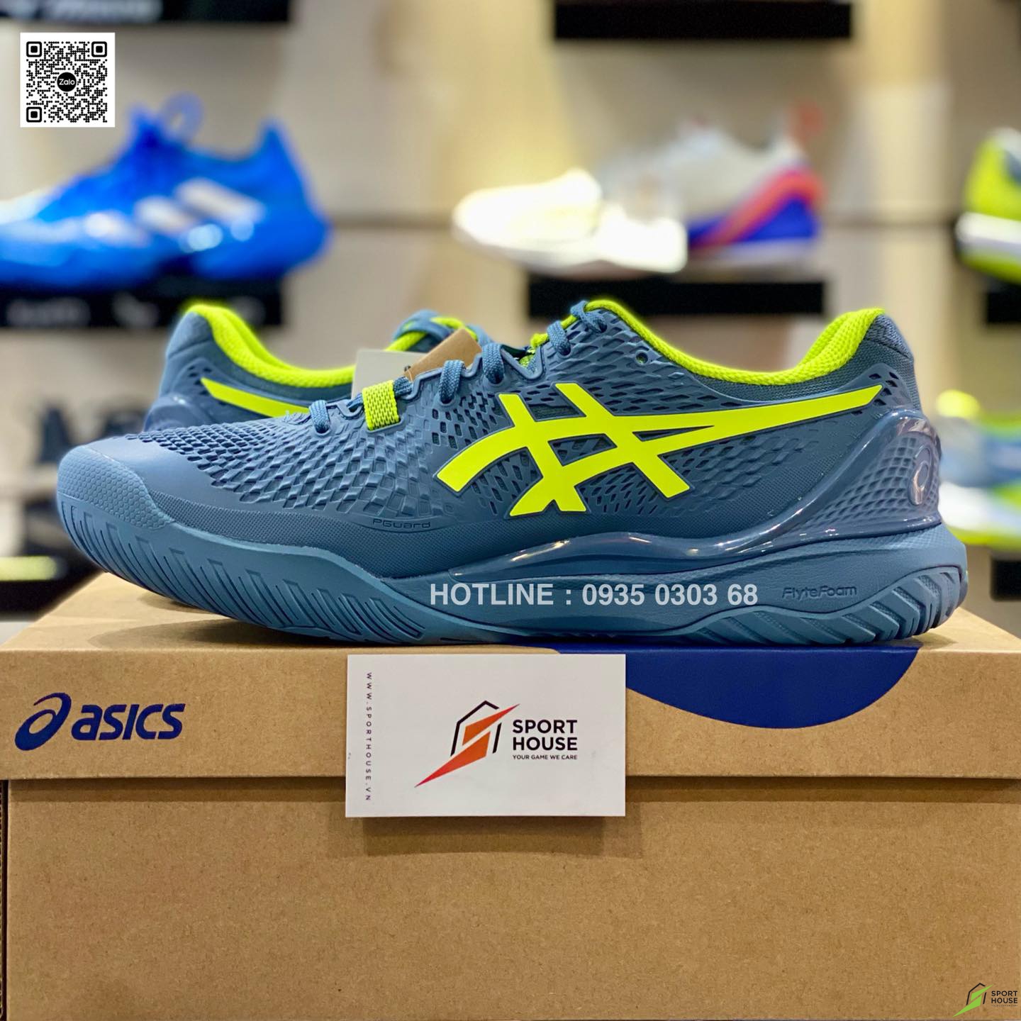 Giày Tennis Asics Gel Resolution 9 Steel Blue/Green (1041A330.400)