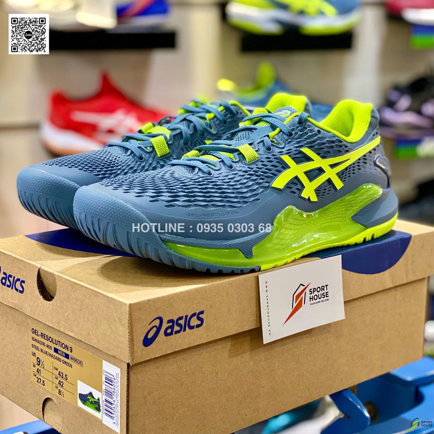 Giày Tennis Asics Gel Resolution 9 Steel Blue/Green (1041A330.400)