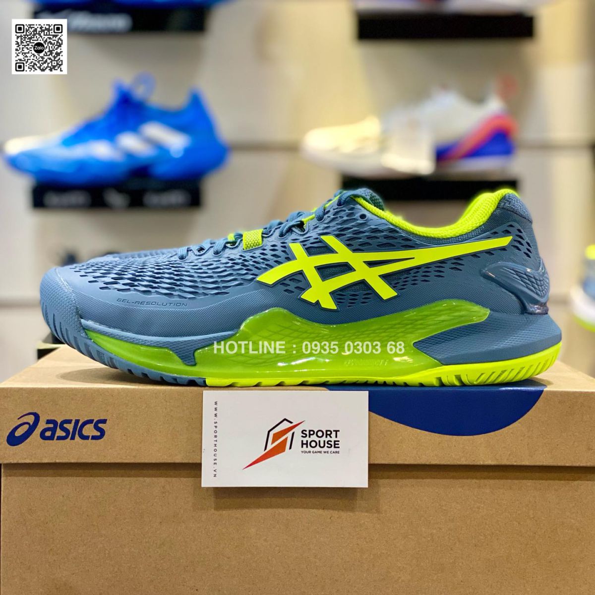 Giày Tennis Asics Gel Resolution 9 Steel Blue/Green (1041A330.400)